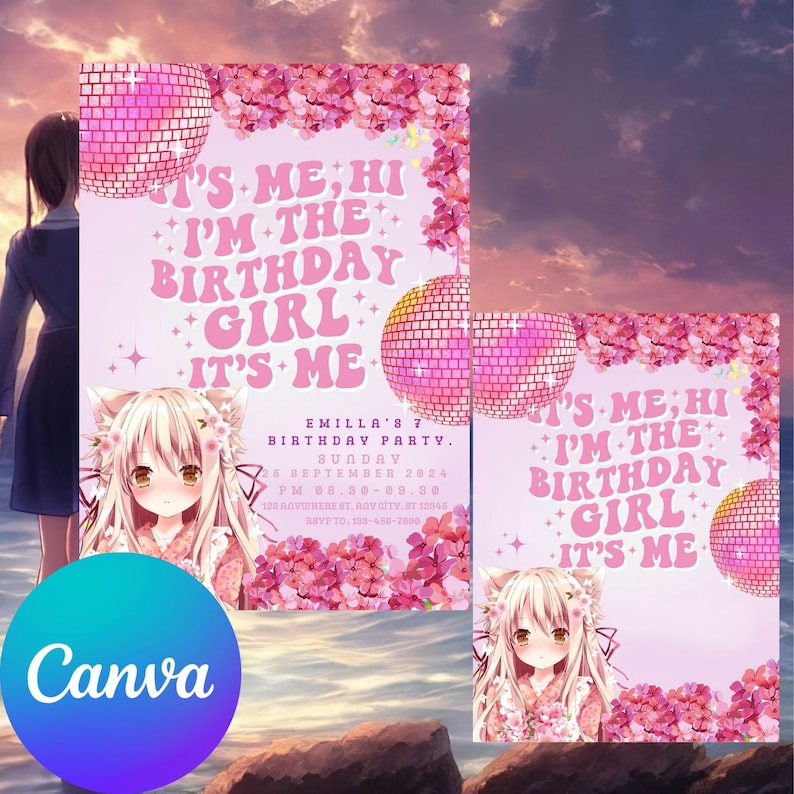 Editable Anime Birthday Invitation Template, Printable Birthday Party ...