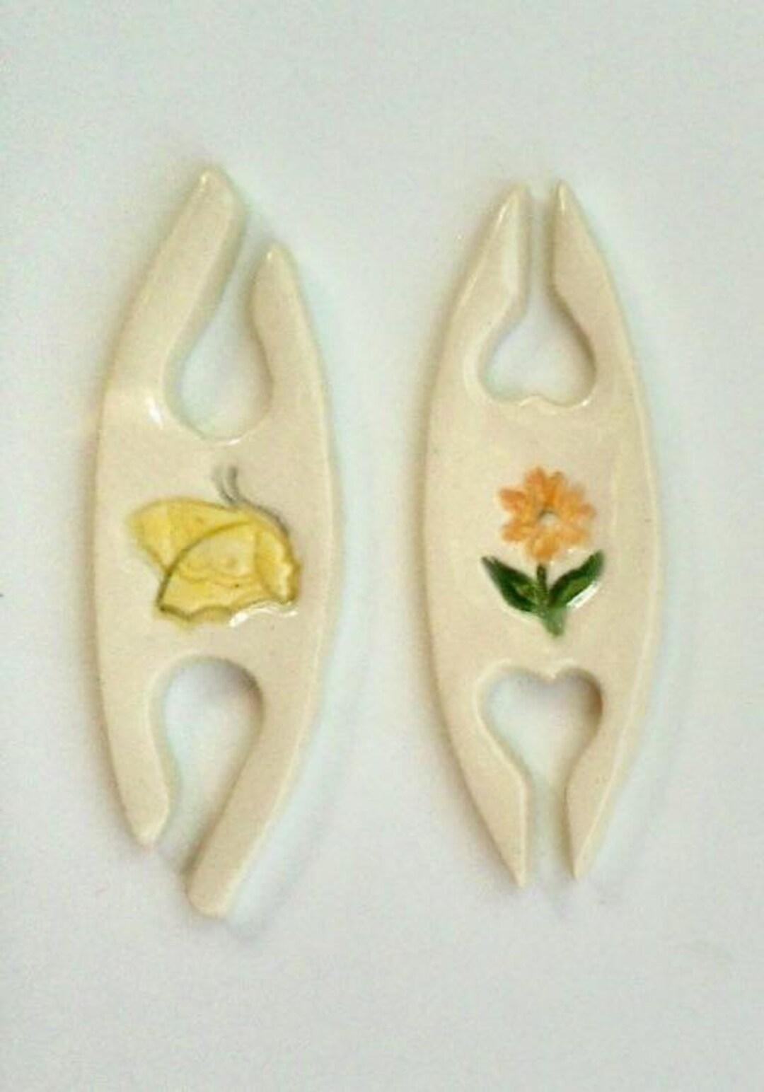 Set of Two, Ceramic Tatting Shuttles, Handmade, Hand Painted Butterfly ...