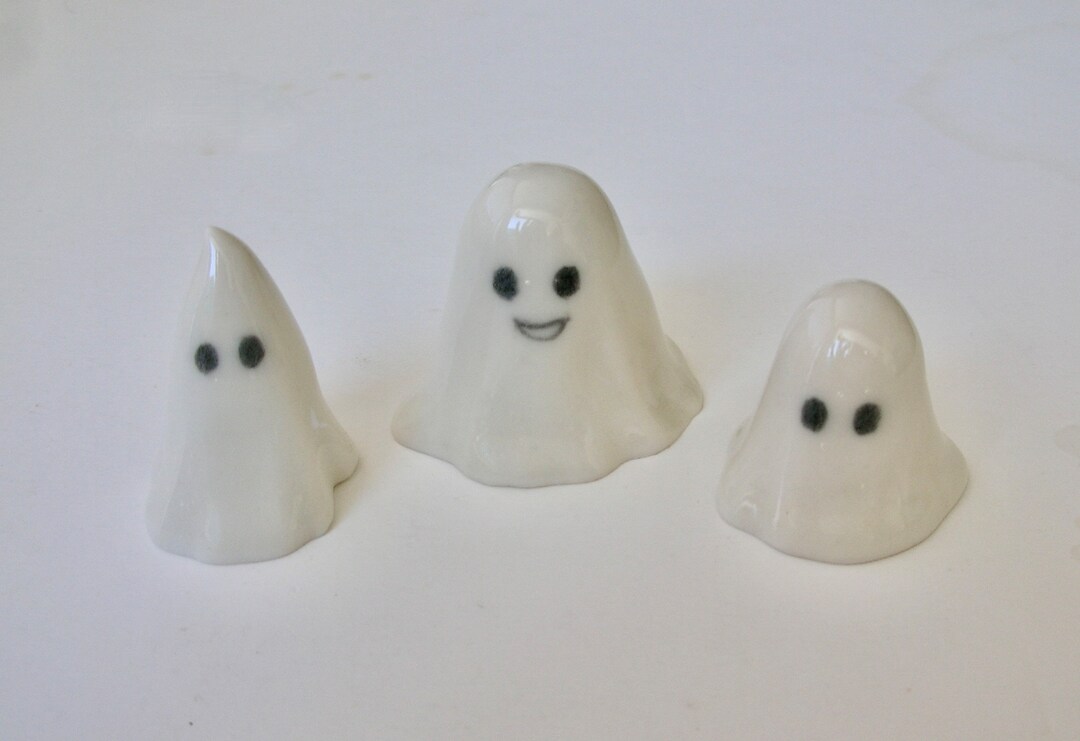 Set of Three Ceramic Mini Ghosts, Halloween Decor, Handmade and Hand ...