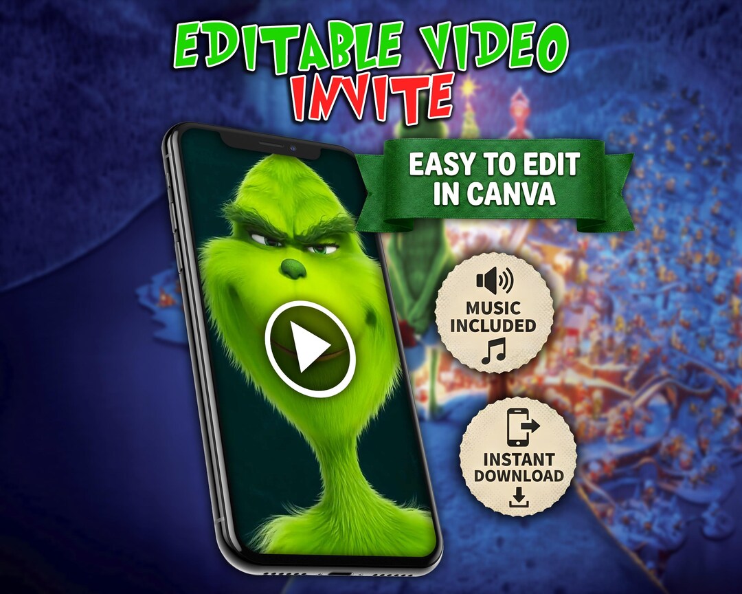 Grinch Animated Video Invitation | Editable Canva Template - Etsy