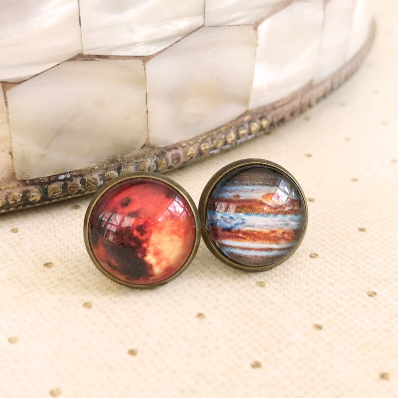 Jupiter and Mars Mismatched Antique Brass Post Earrings - Etsy