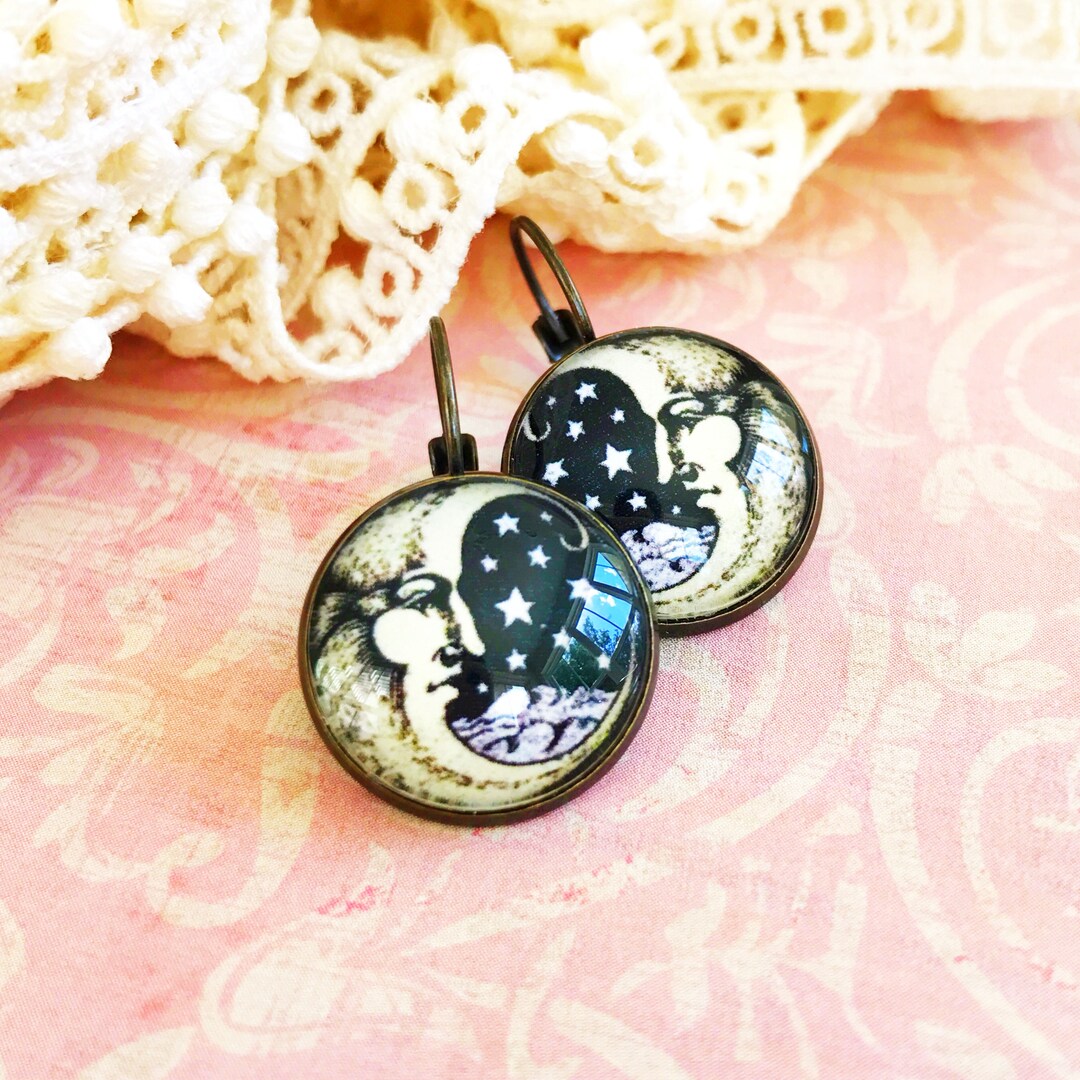 Moon Dangle Earrings, Crescent Moon Lever Back Earrings, Moon Jewelry ...