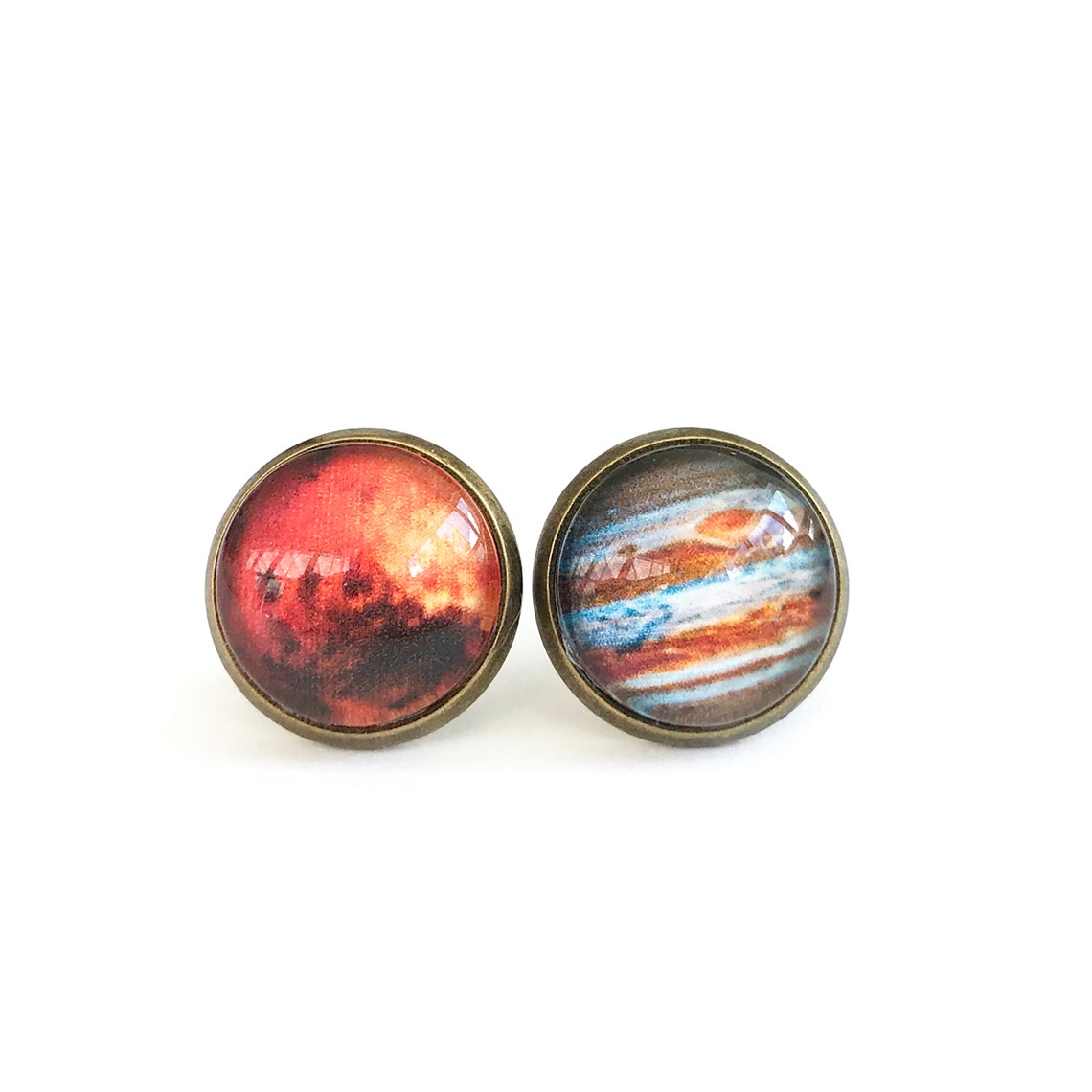 Jupiter and Mars Mismatched Antique Brass Post Earrings - Etsy