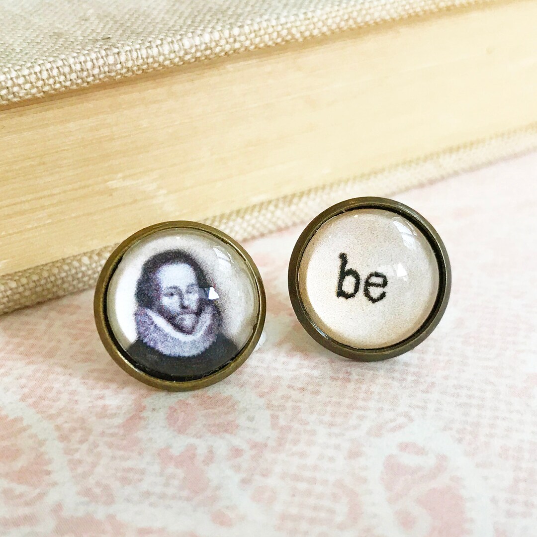 Shakespeare Mismatched Glass Cab Bronze Handmade Post Earrings, Stud ...