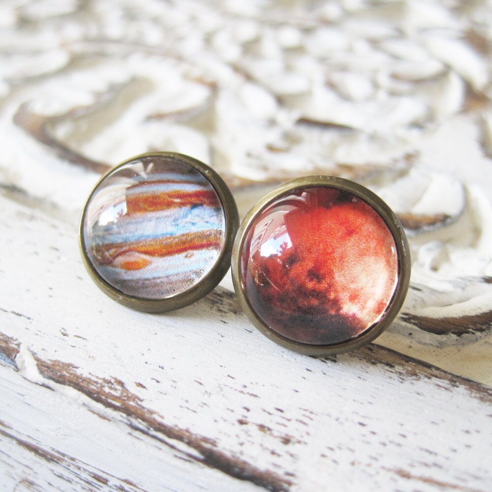 Jupiter and Mars Mismatched Antique Brass Post Earrings - Etsy