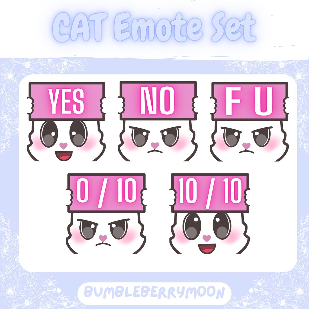 Cute White Kitty Cat Sign Emote Set - Etsy