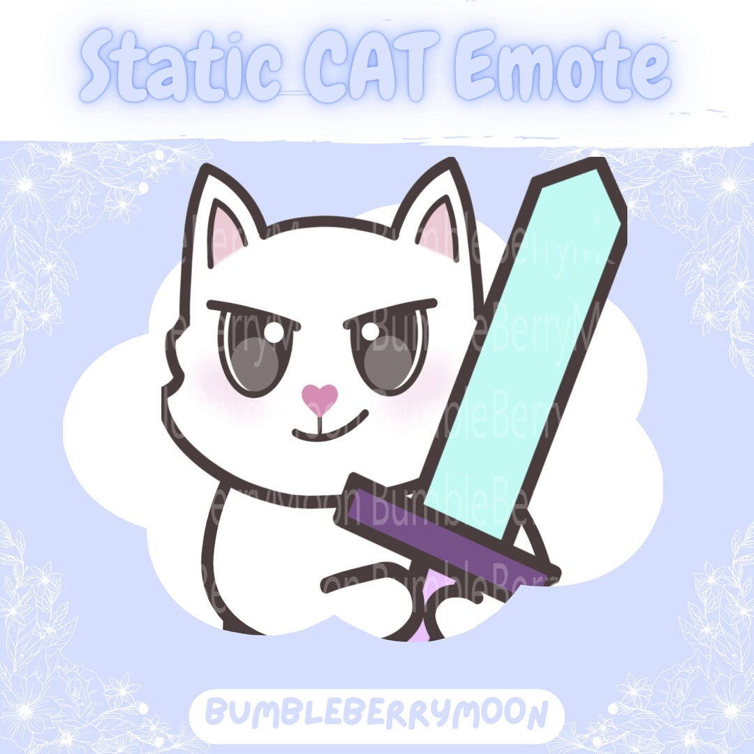 Cute White Kitty Cat Holding Sword Emote - Etsy