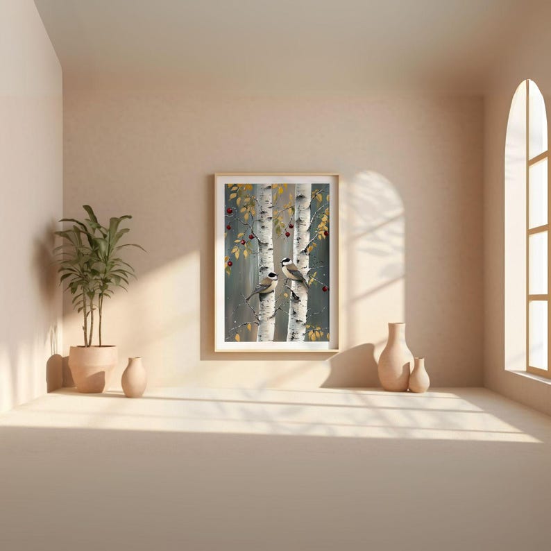 Rustic Bird Digital Download, Nature-inspired Art Print, Autumn Birch ...