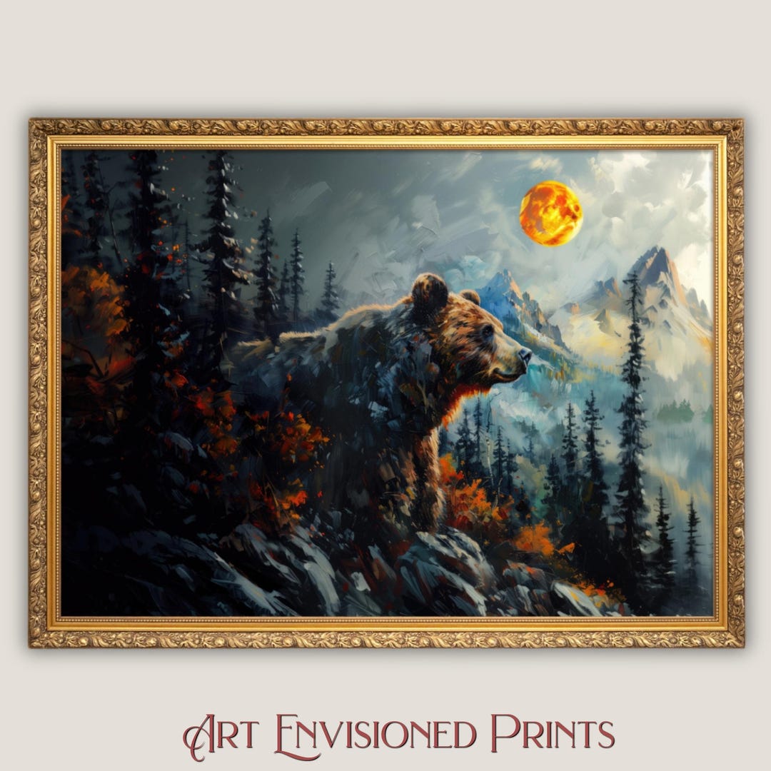 Bear Wall Art, Rustic Forest Animal Wall Decor, Oil Wildlife Painting ...