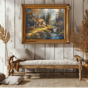 Printable Rustic Cottage Wall Art Digital Download Creek and Bridge ...