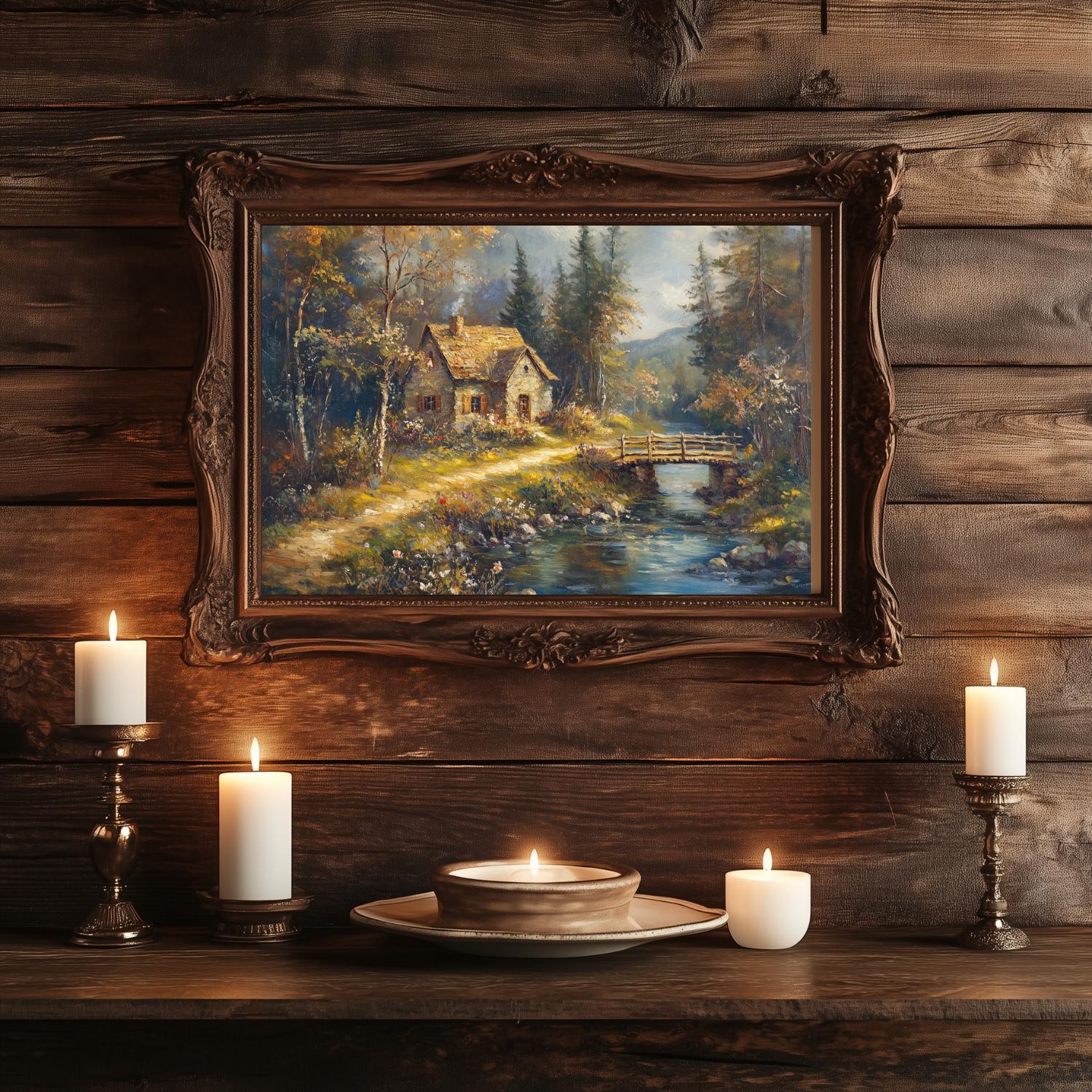 Printable Rustic Cottage Wall Art Digital Download Creek and Bridge ...