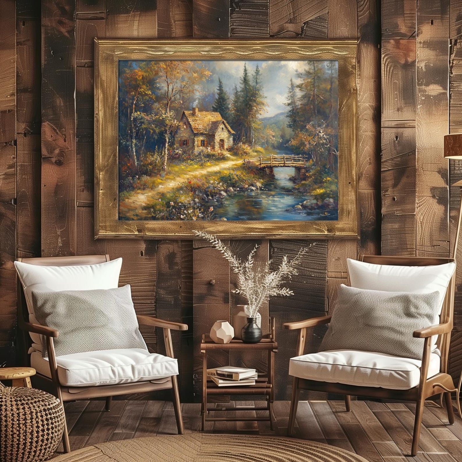 Printable Rustic Cottage Wall Art Digital Download Creek and Bridge ...