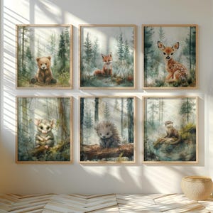Woodland Animals Gallery Wall Set, Set of 6 Nursery Printables, Forest ...