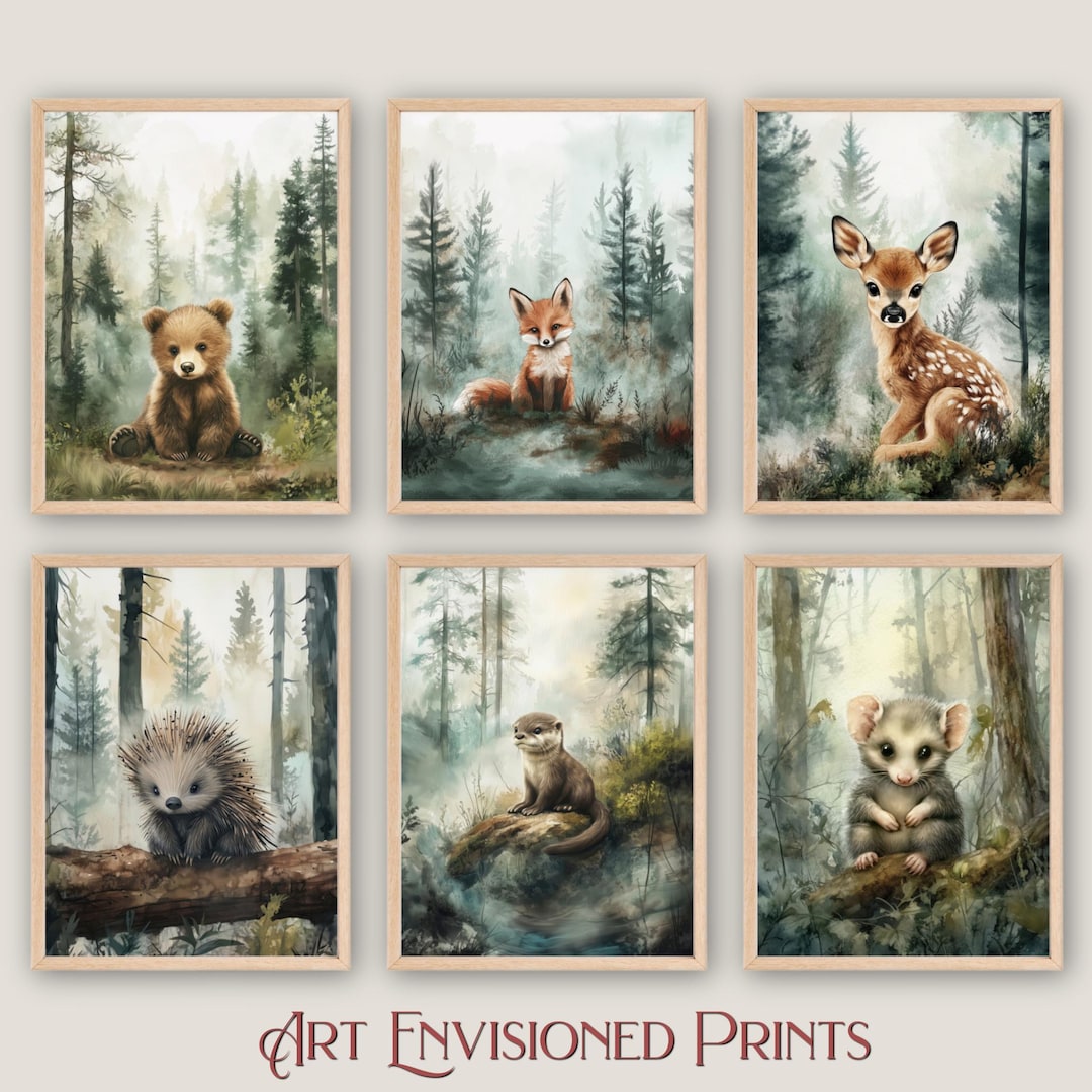 Woodland Animals Gallery Wall Set, Set of 6 Nursery Printables, Forest ...
