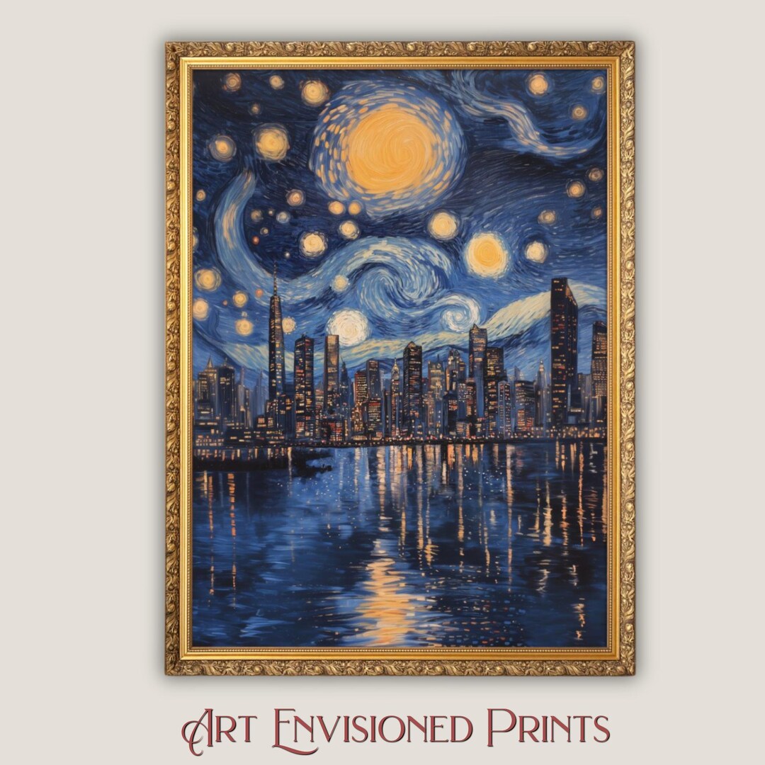 Starry Night Cityscape Printable, Van Gogh Inspired Digital Wall Art ...