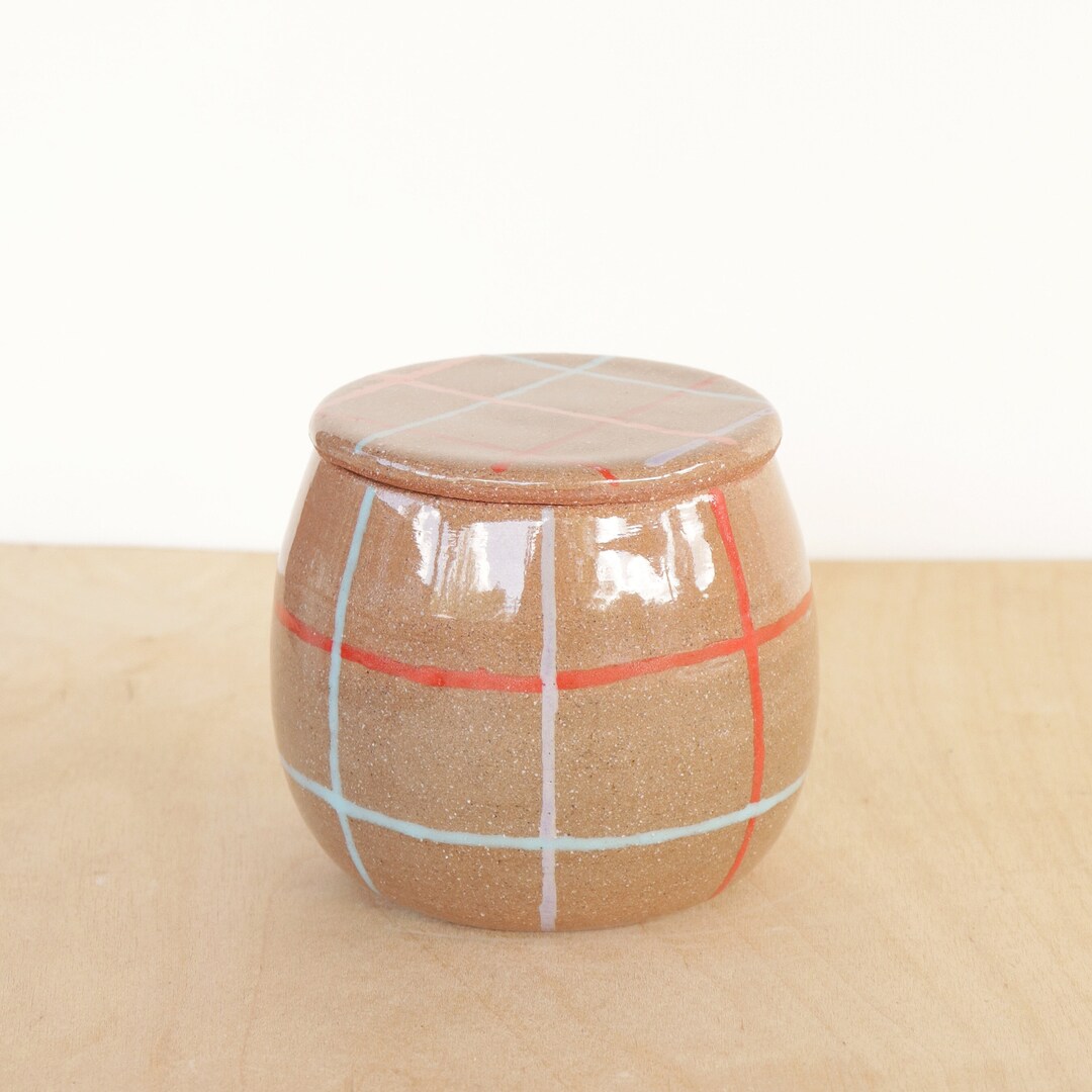 Small Ceramic Jar Colourful Ceramic Container Plaid Pottery - Etsy