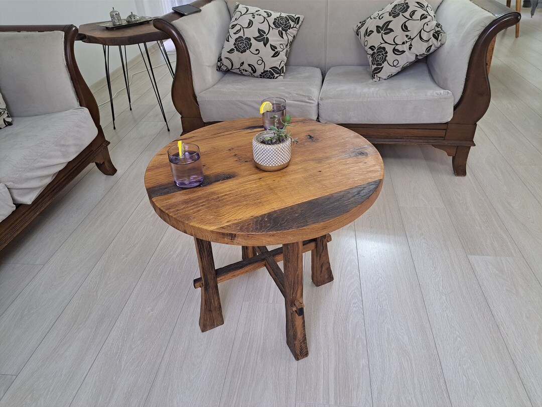 Reclaimed Oak Table Round Furniture Farmhouse, Round Oak Coffee Table ...