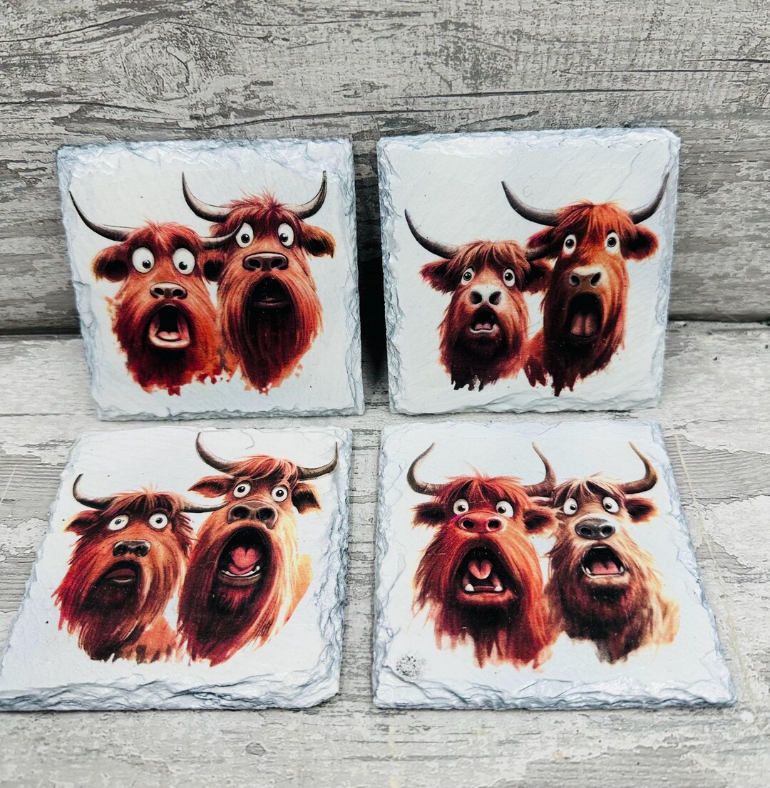 Highland Cow Coasters, Drinks Coasters, Highland Cow, Highland Cow ...