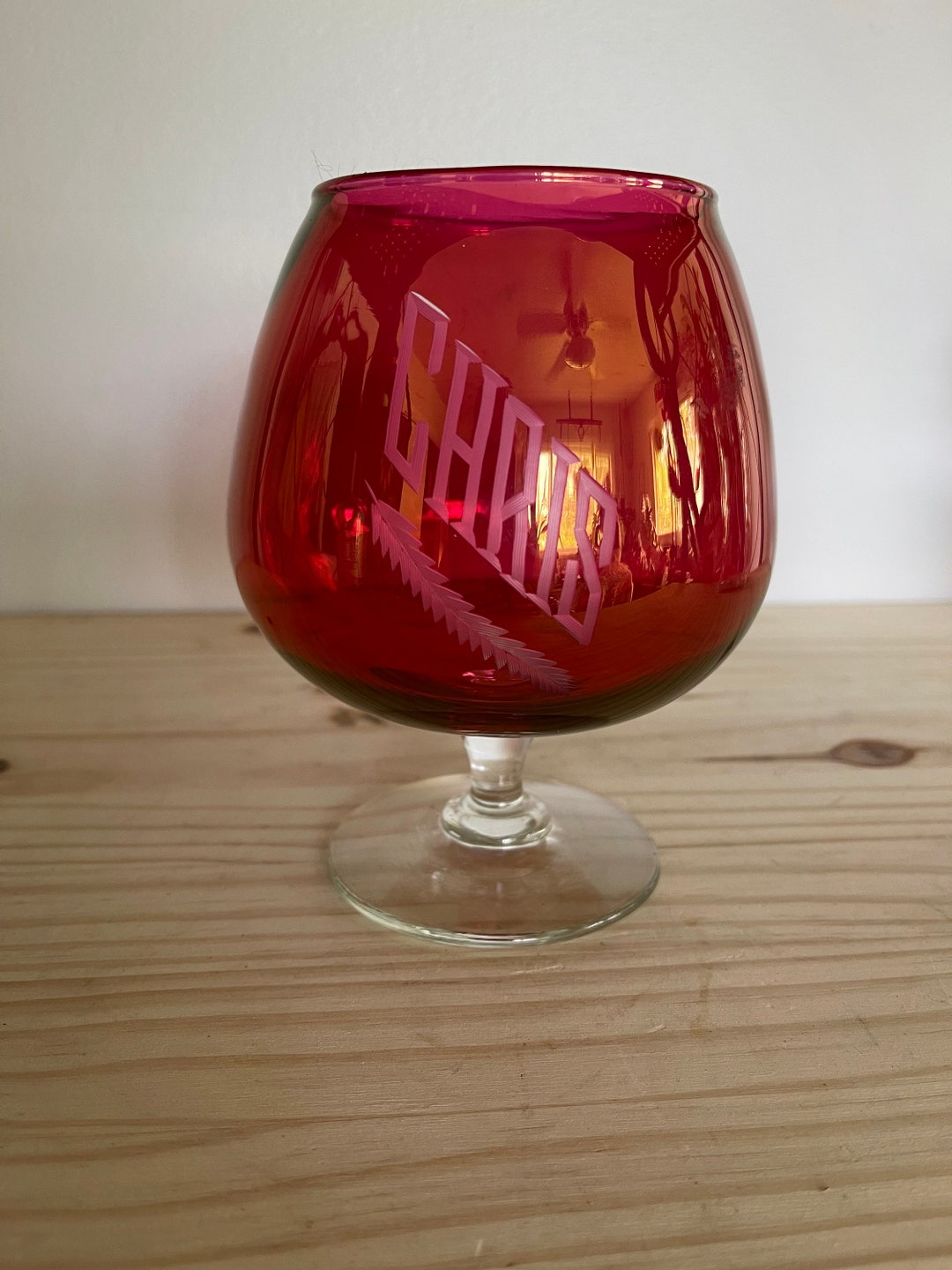 Ruby Flashed Large Brandy Glass Etched Personalized CHRIS - Etsy