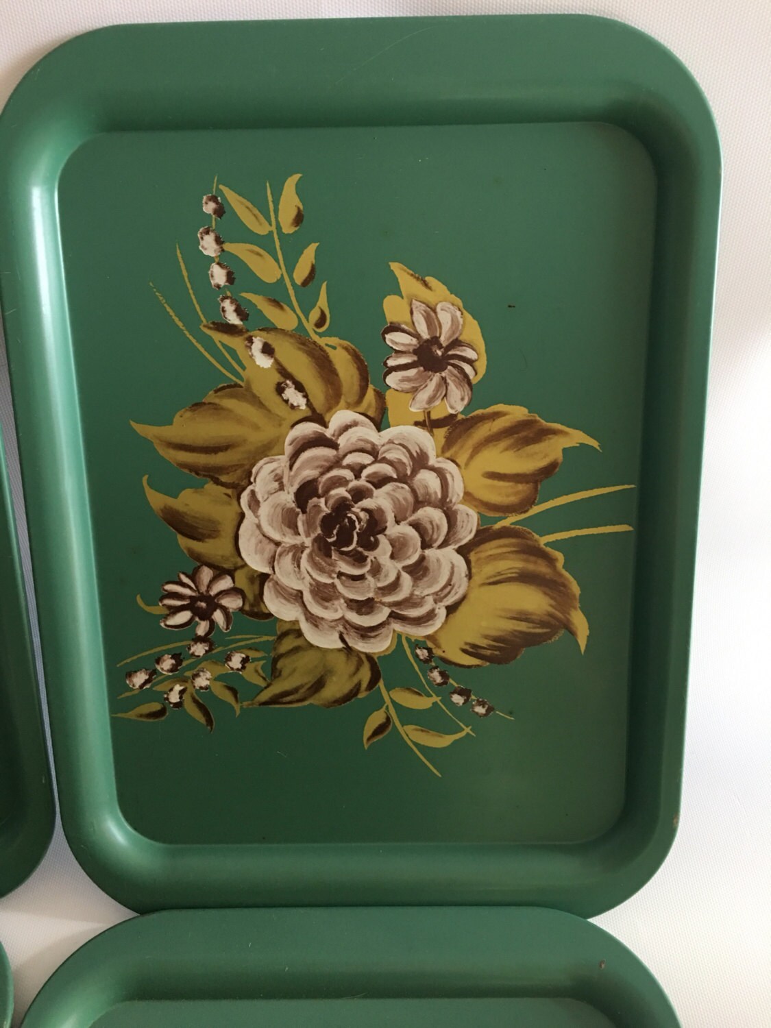 Floral Green and Gold Serving Tray Set Place Mat Set of Four | Etsy