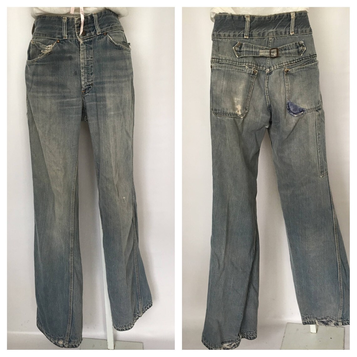 Vintage Denim Jeans Distressed Cinch Back High Waisted | Etsy