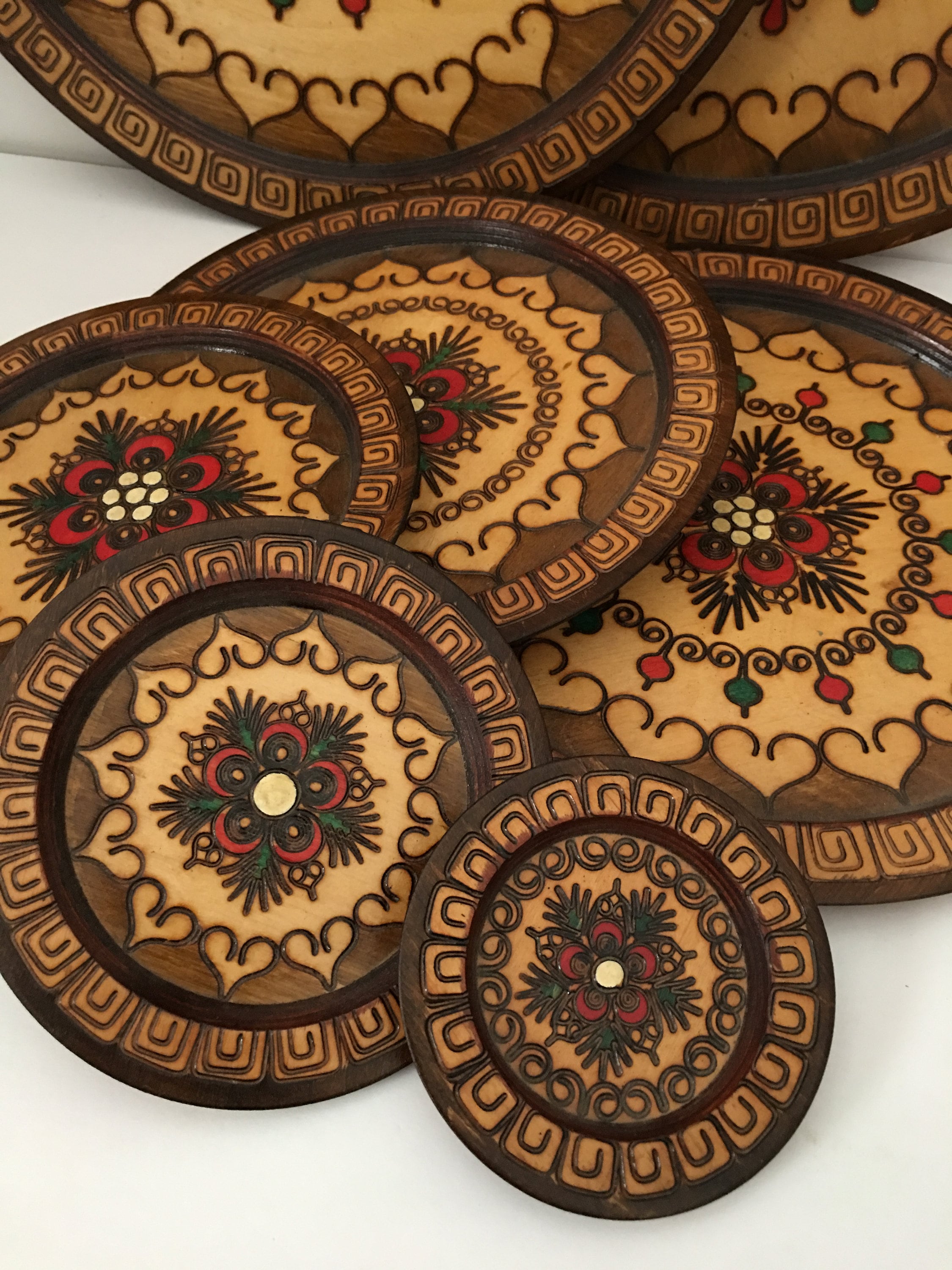 Wood Burned and Painted Platters Set of Seven Stacking Nesting | Etsy