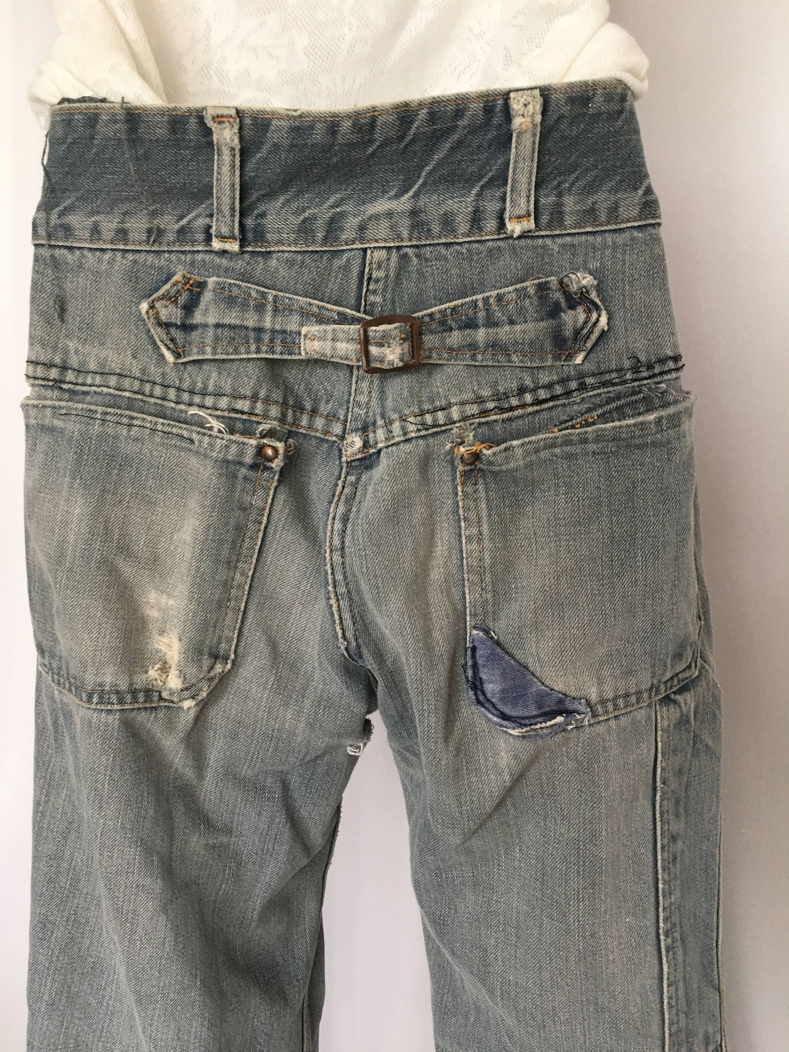 Vintage Denim Jeans Distressed Cinch Back High Waisted | Etsy