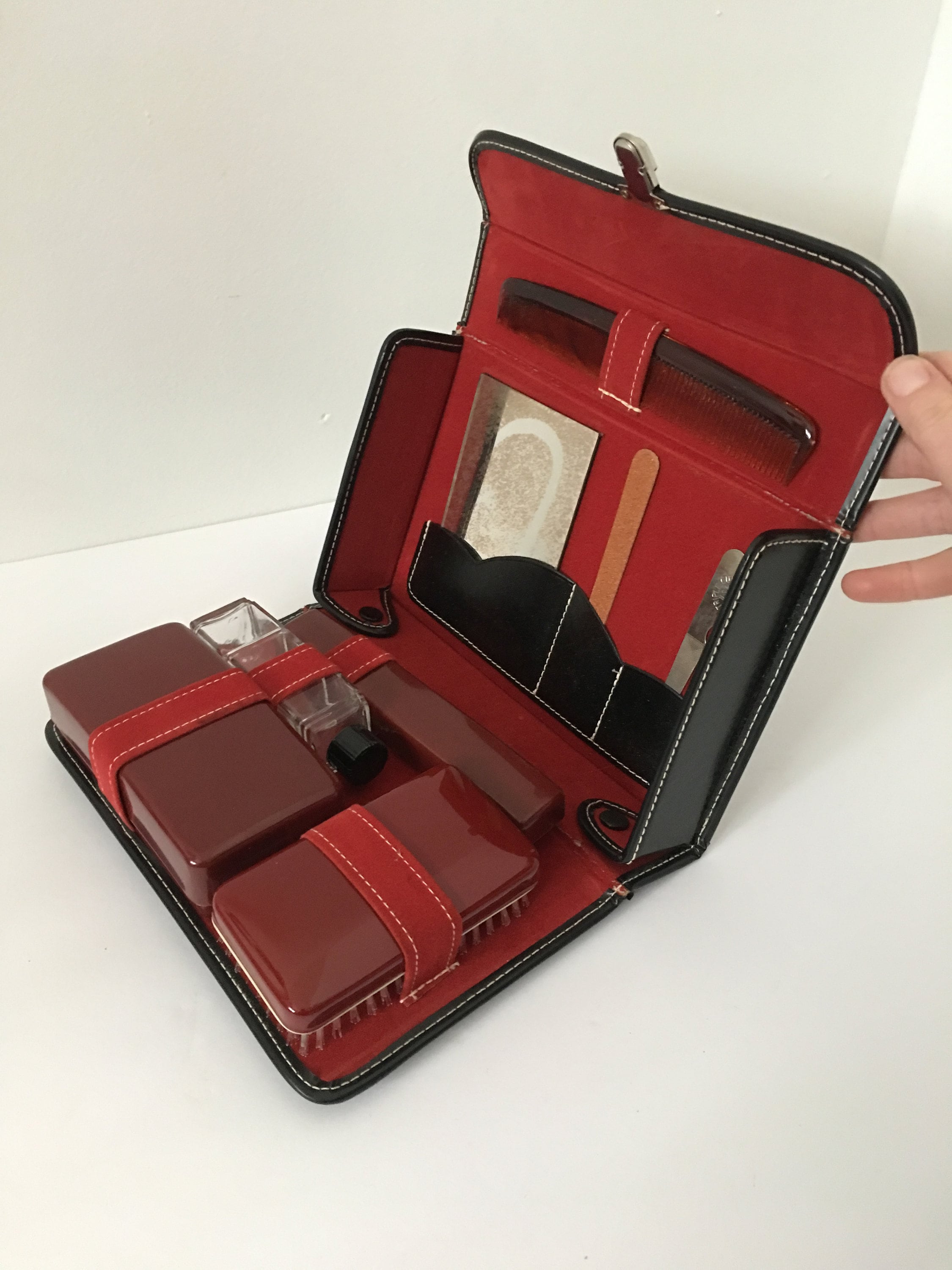 Vintage Mens Grooming Dopp Kit Black and Red Glass Cologne or | Etsy