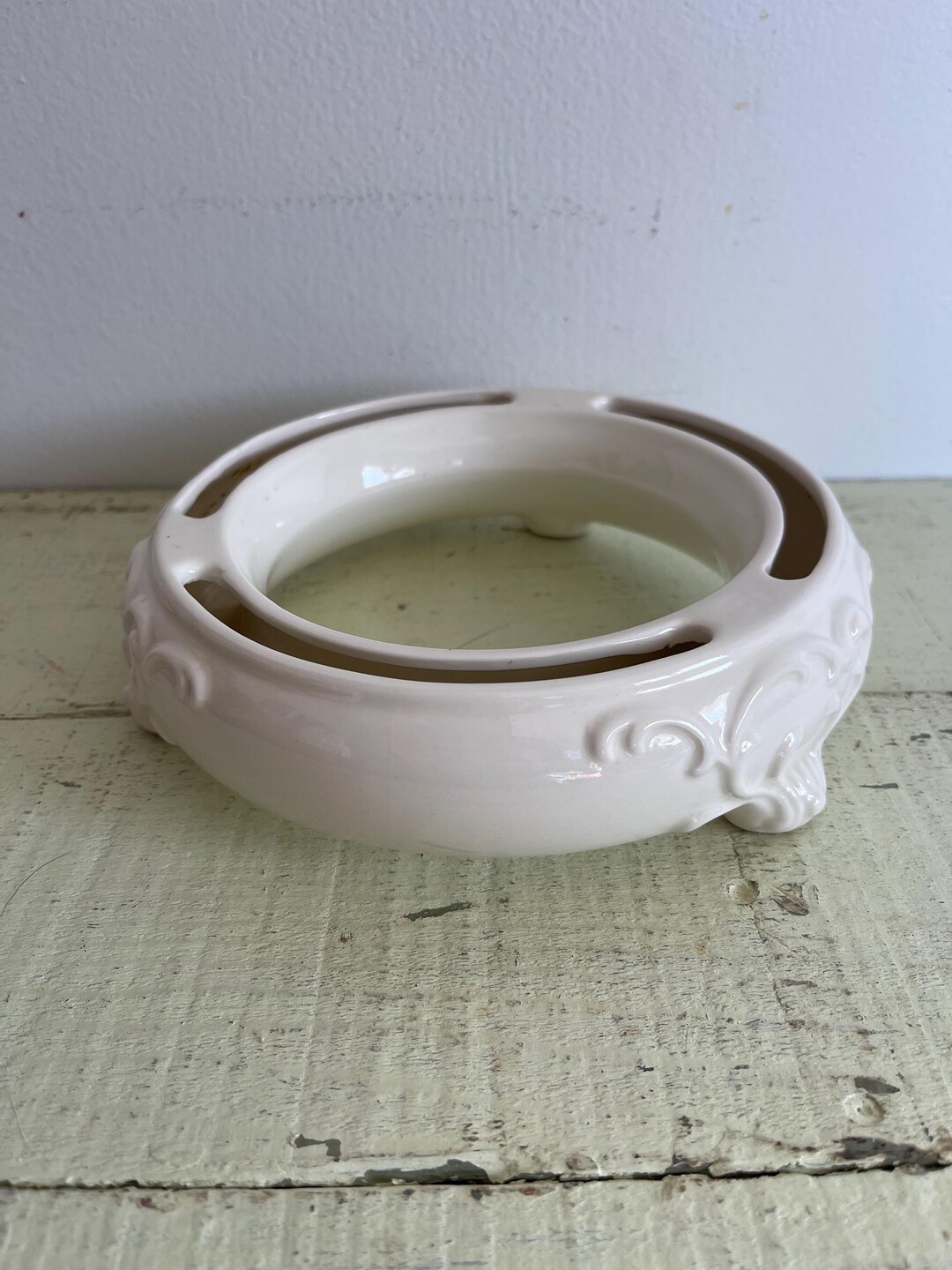 White Ceramic Goebel Flower Ring Vase Pansy Ring Low Circular Floral ...