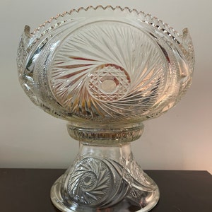 L.E. Smith Aztec Glass Punch Bowl With Stand: Pinwheel Cane Design - Etsy