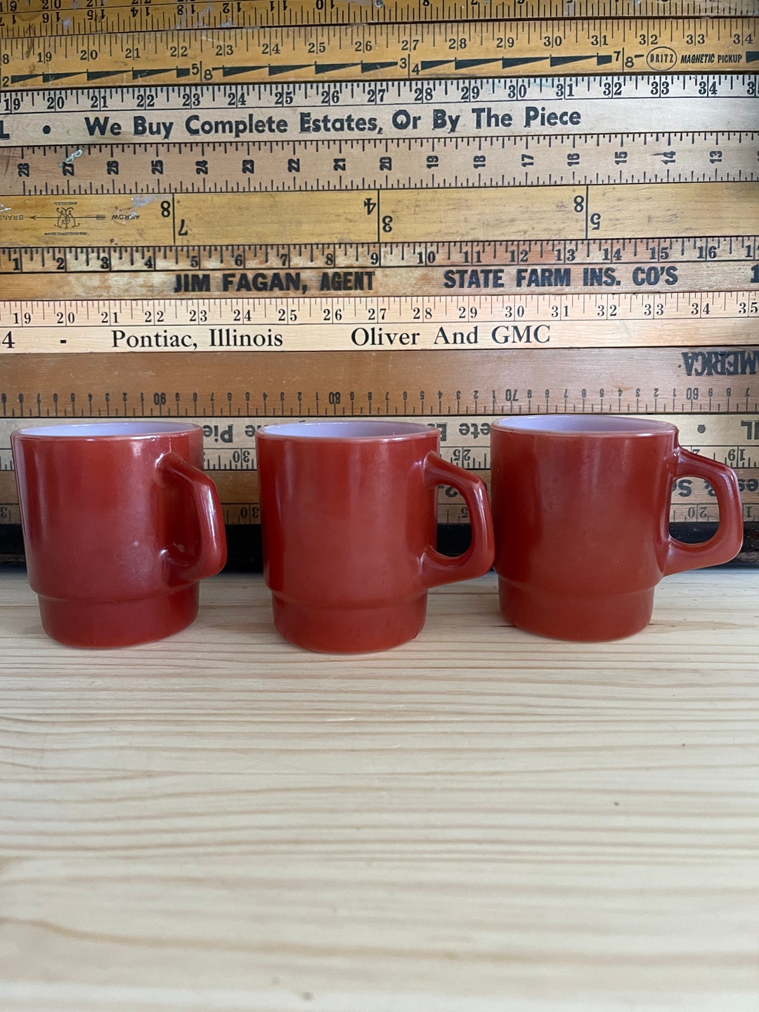 Fireking Brick Red Diner Mugs: Platonite Milk Glass, Set of 3 - Etsy