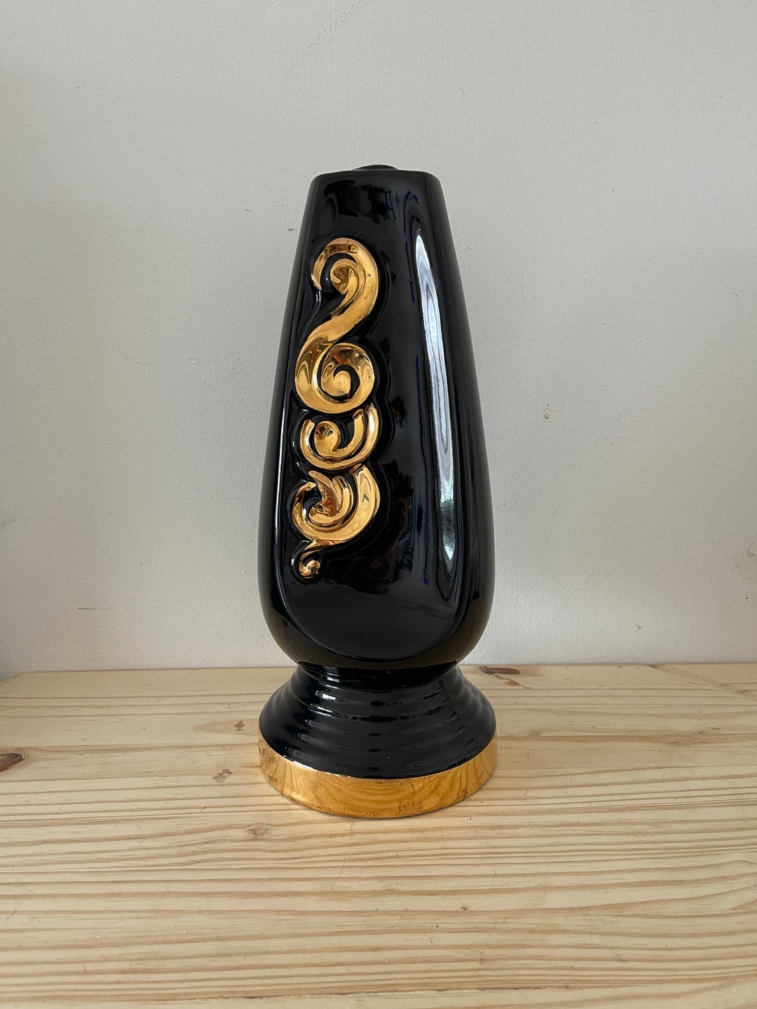 Vintage Ceramic Lamp Base: Black and Gold MCM Decor (13 Inches) - Etsy