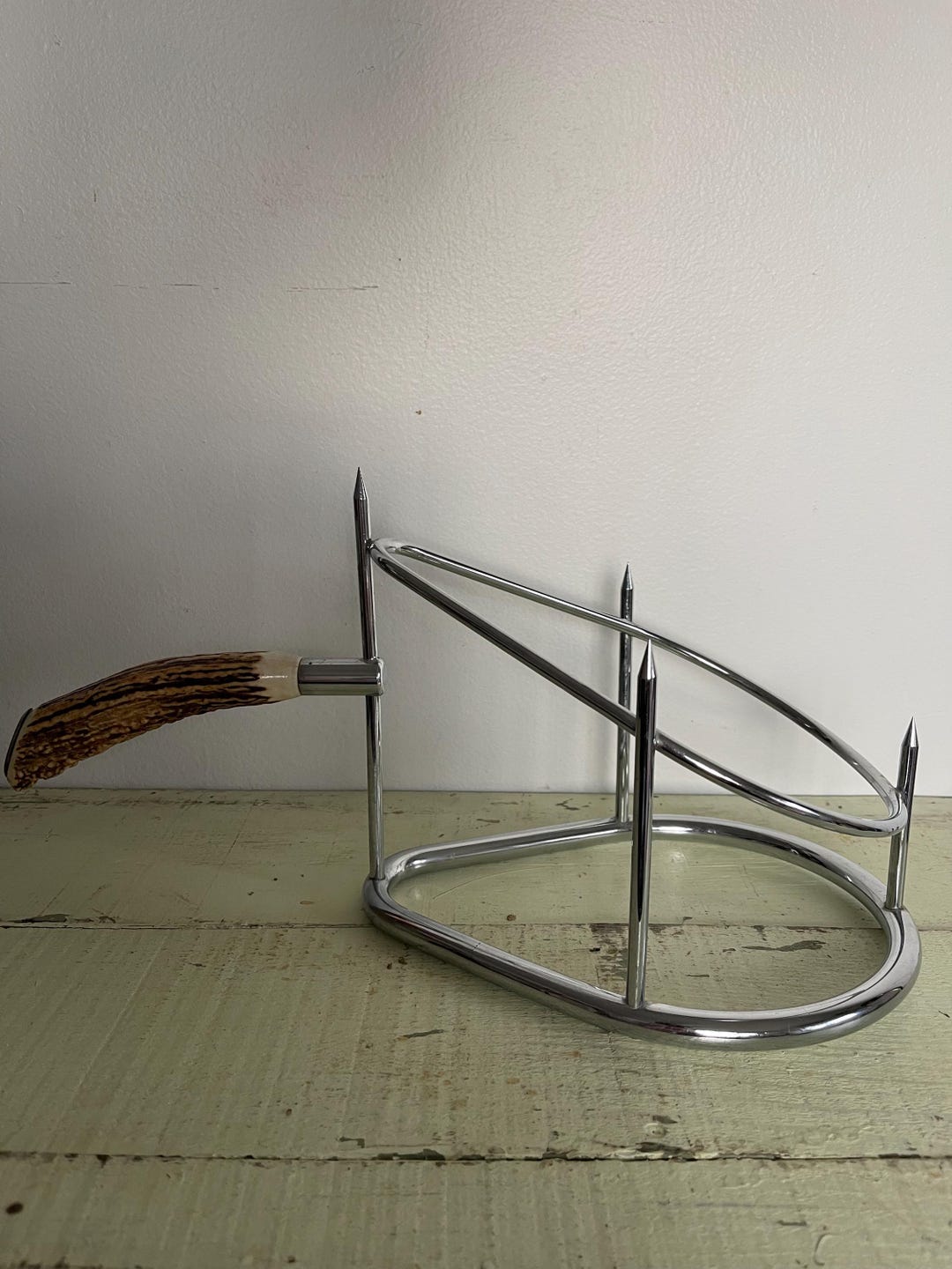 RARE Vintage Ham Roast HOLDER Stag Horn Handle Carving Rack Resting ...
