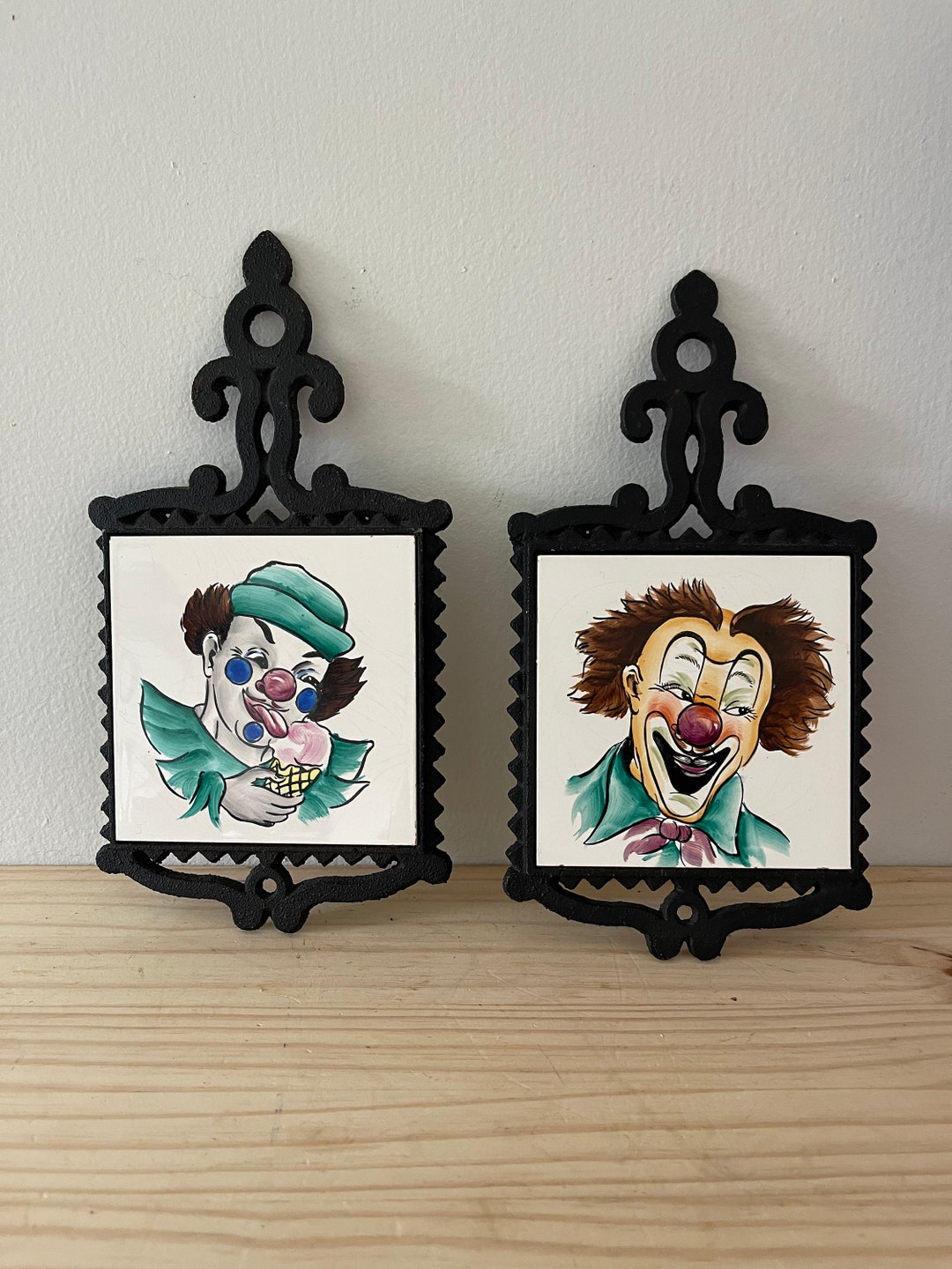 Cast Iron and Ceramic Tile Trivet Scary Clown Creepy Halloween Decor ...