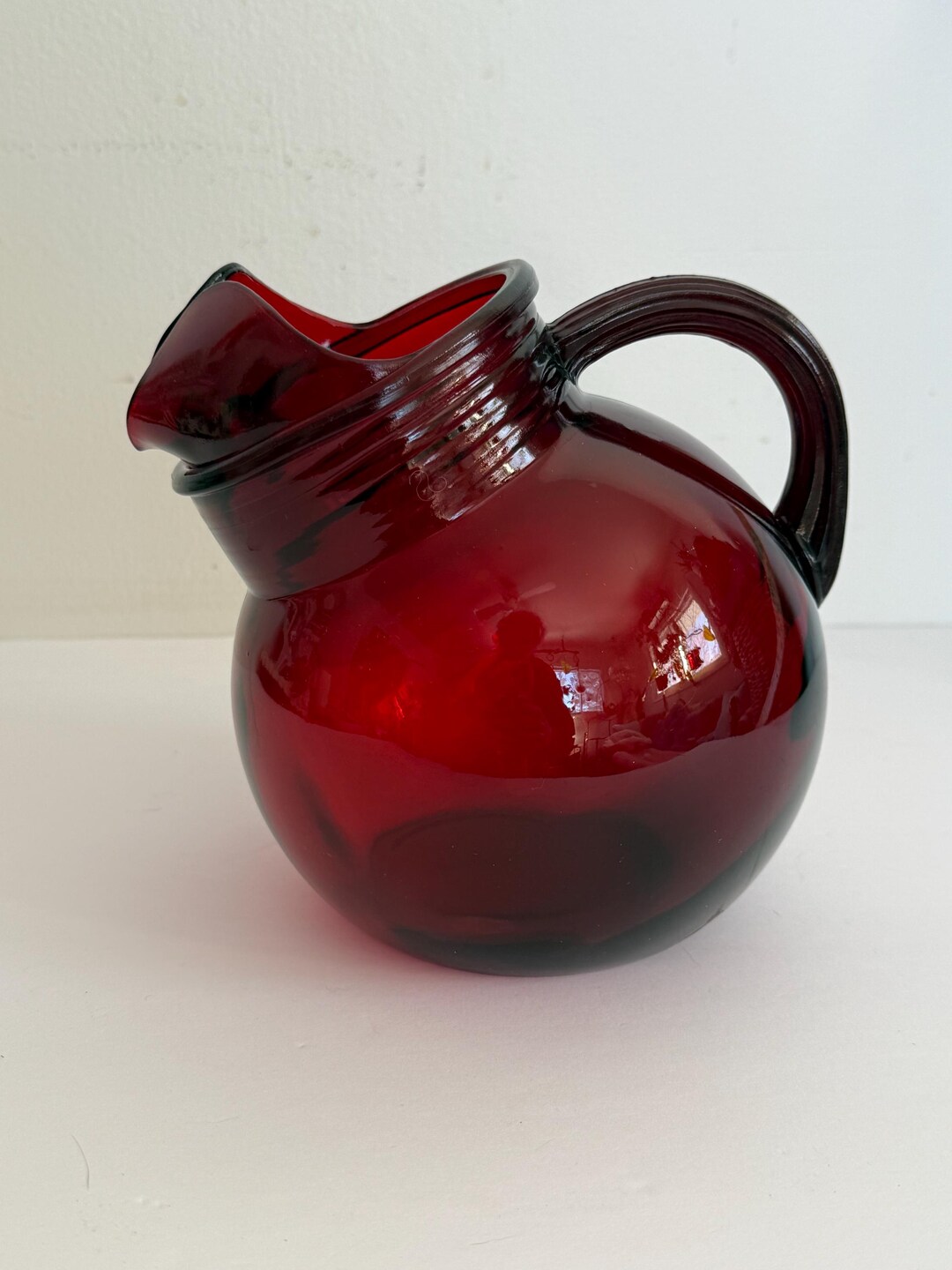 Anchor Hocking Royal Ruby Red Ball Tilt Pitcher Petite 6 Inch Tall Batchable Cocktail or Juice ...