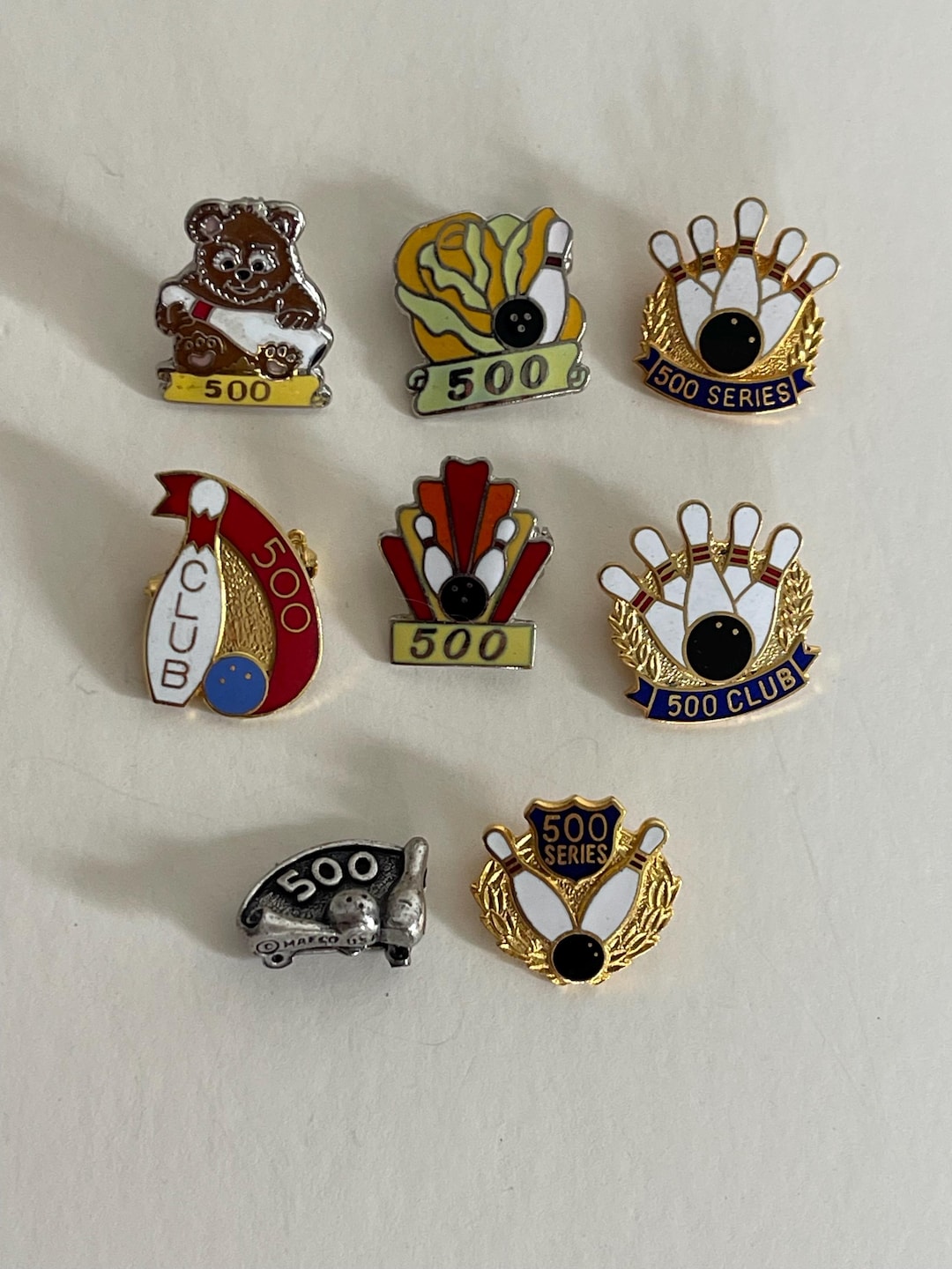 CHOICE Vintage Bowling 500 Score Pins Small 1 Inch Bowling Club Secret ...