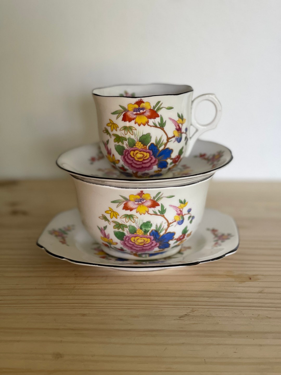 Antique Melba Fine Bone China Teacup & Saucer Set With Plate and Bowl ...