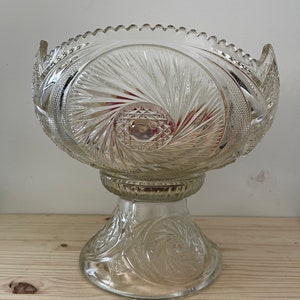 L.E. Smith Aztec Glass Punch Bowl With Stand: Pinwheel Cane Design - Etsy