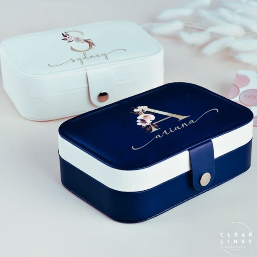 Personalized Initial Jewelry Boxes Large Capacity Button Jewelry Box ...