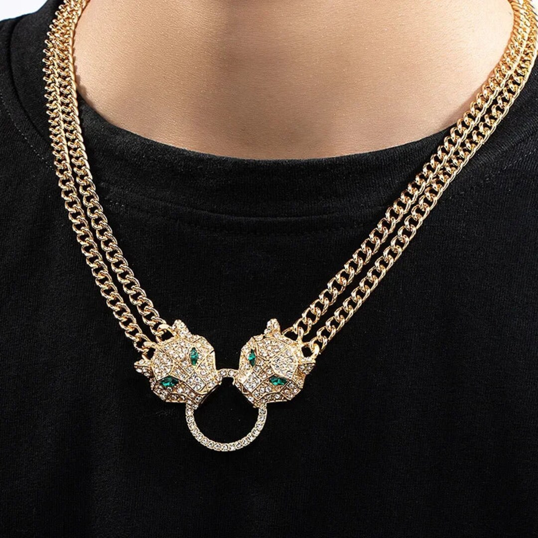 Double Panther Necklace in Gold With Zircon Crystals Double Chains ...