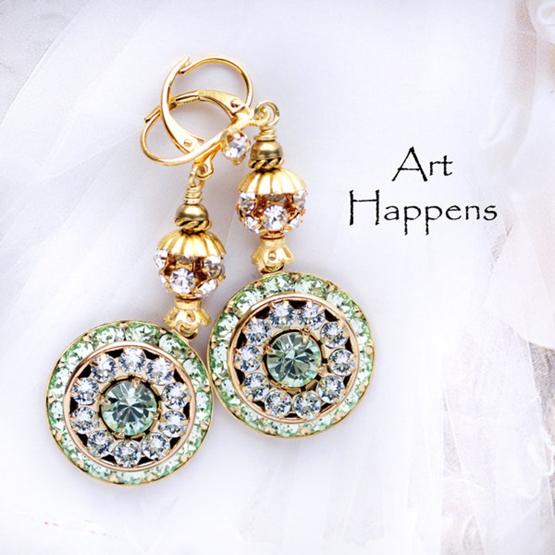 Green and Azore Blue Swarovski Crystals in Round Art Deco Disks and ...