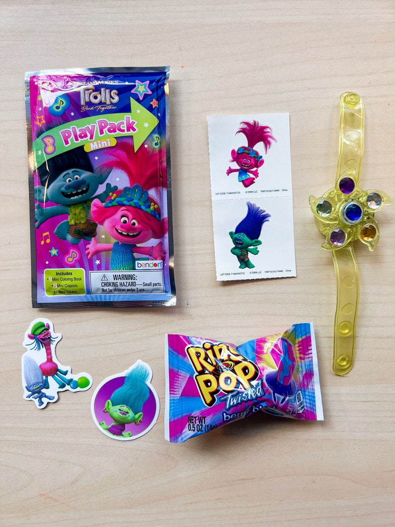 Trolls Party Favor With Coloring Page, Tattoos, Stickers, Spinning ...