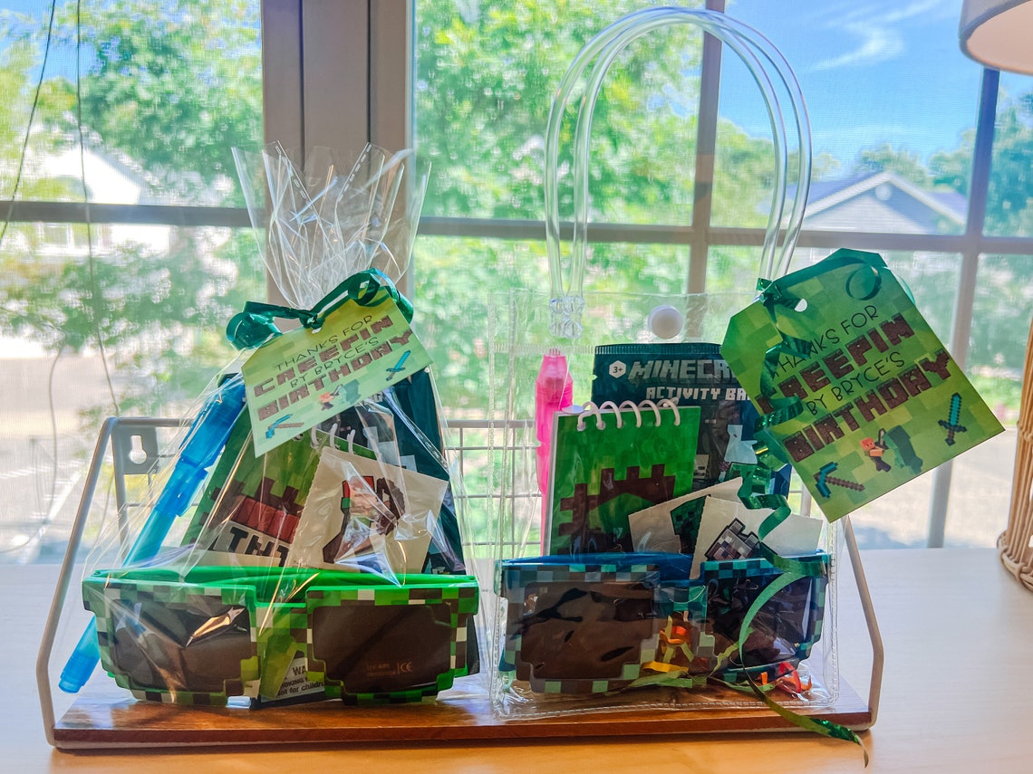 Minecraft Birthday Party Goody Bag Favor With Pixel Sunglasses, Tattoos ...