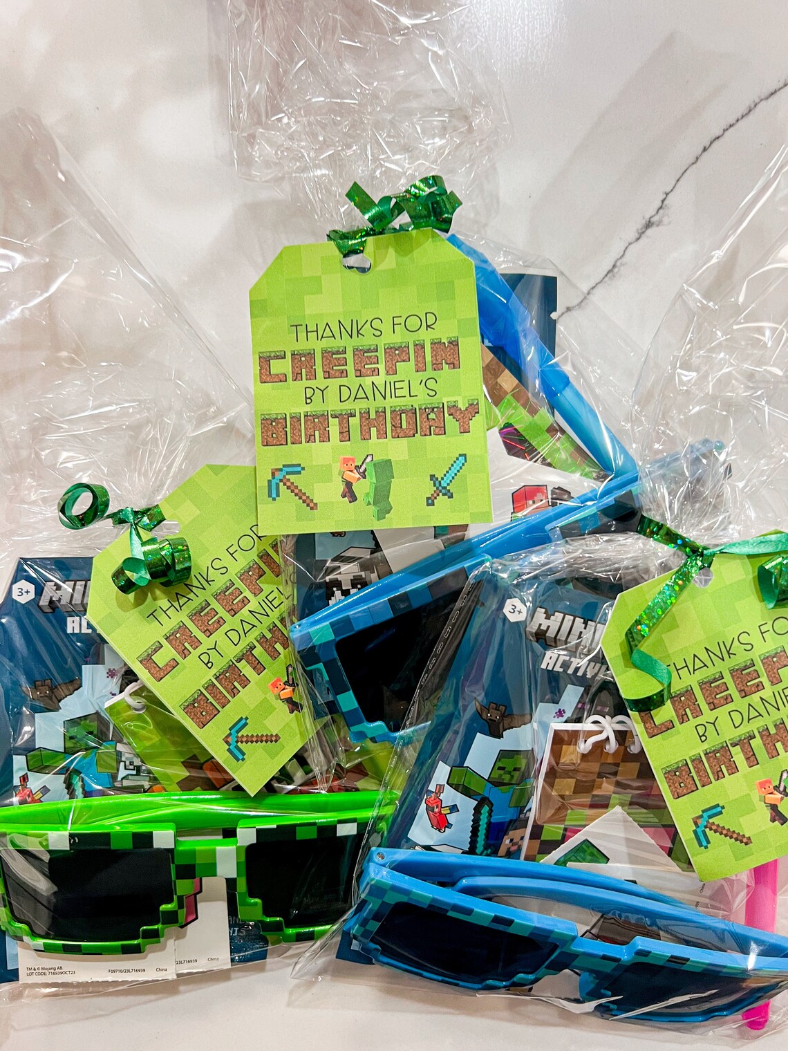 Minecraft Birthday Party Goody Bag Favor With Pixel Sunglasses, Tattoos ...