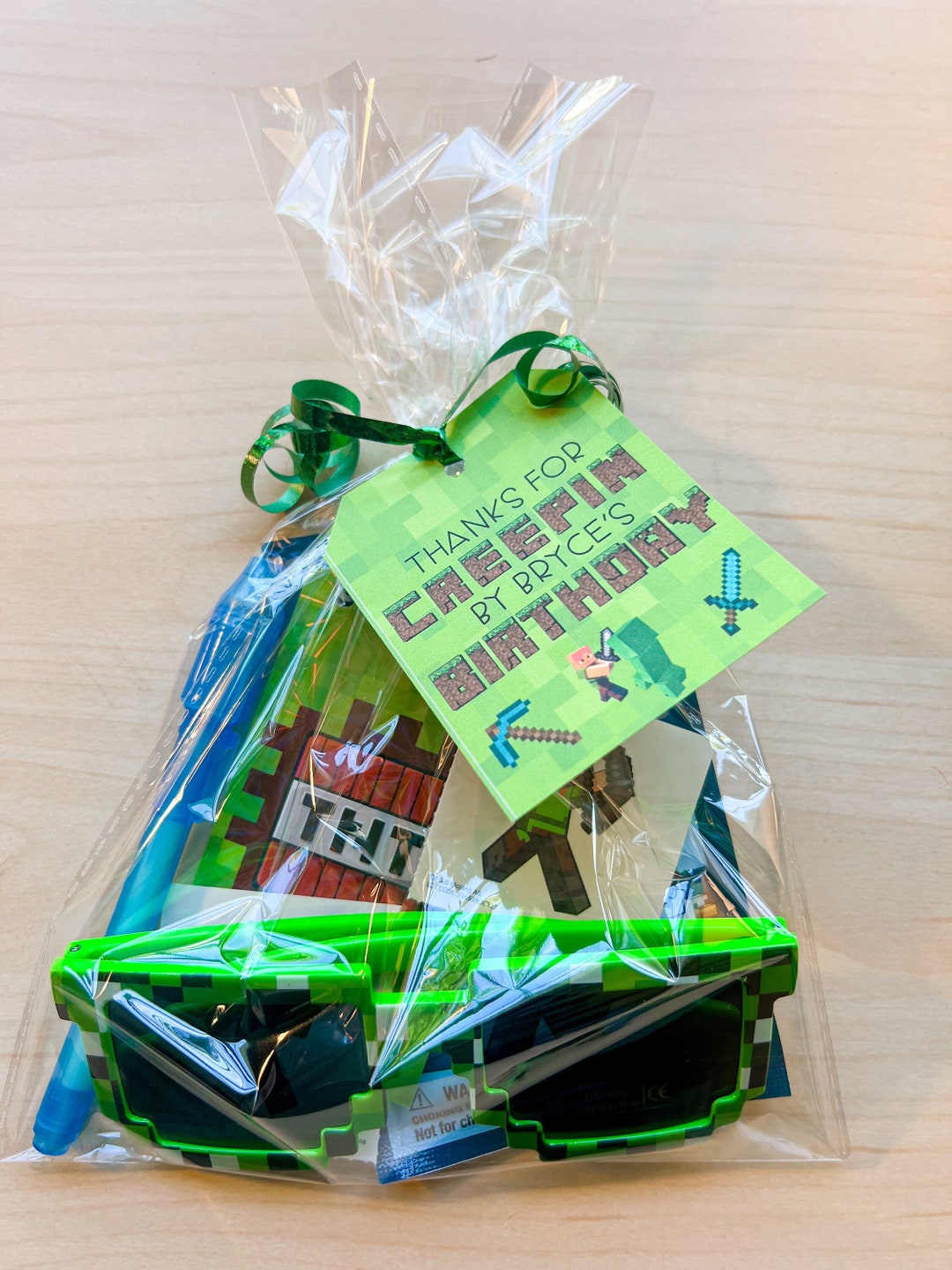 Minecraft Birthday Party Goody Bag Favor With Pixel Sunglasses, Tattoos ...