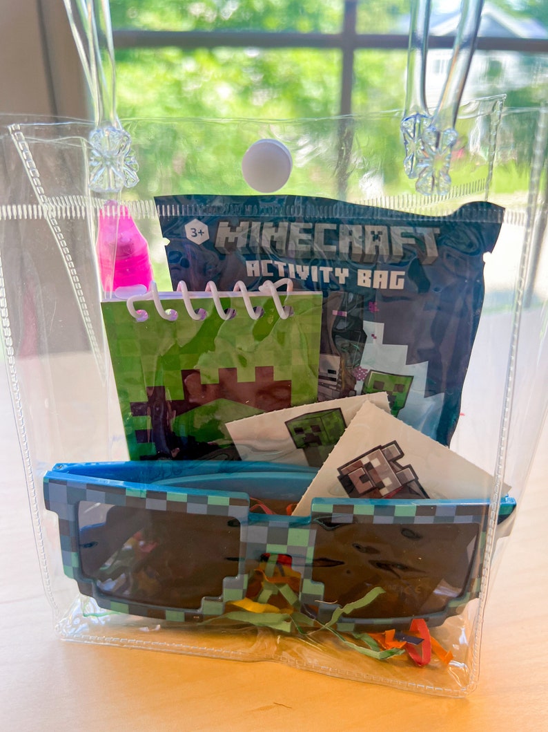 Minecraft Birthday Party Goody Bag Favor With Pixel Sunglasses, Tattoos ...