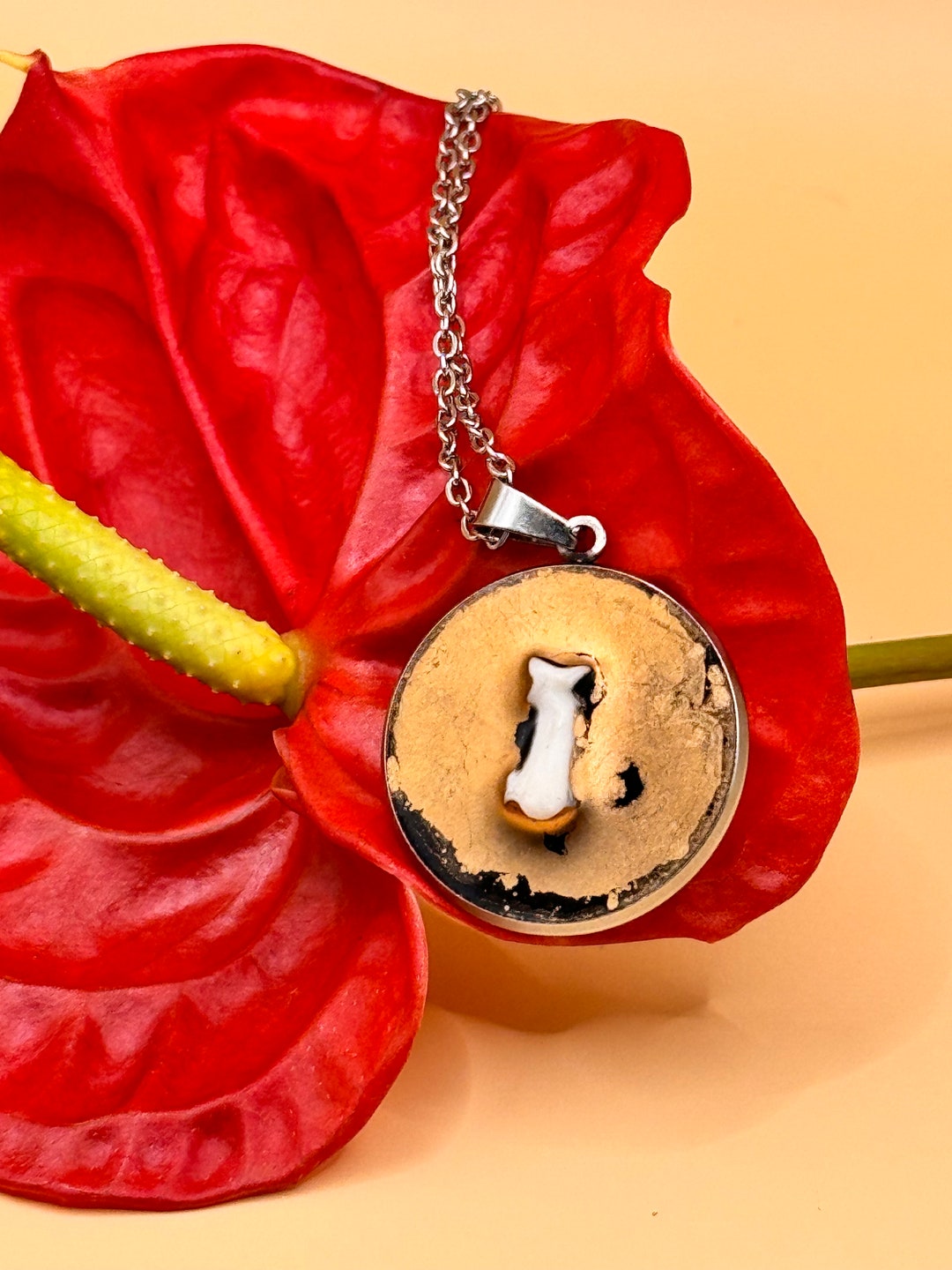 Real Bone Necklace on Gold Background With Black Elements - Etsy