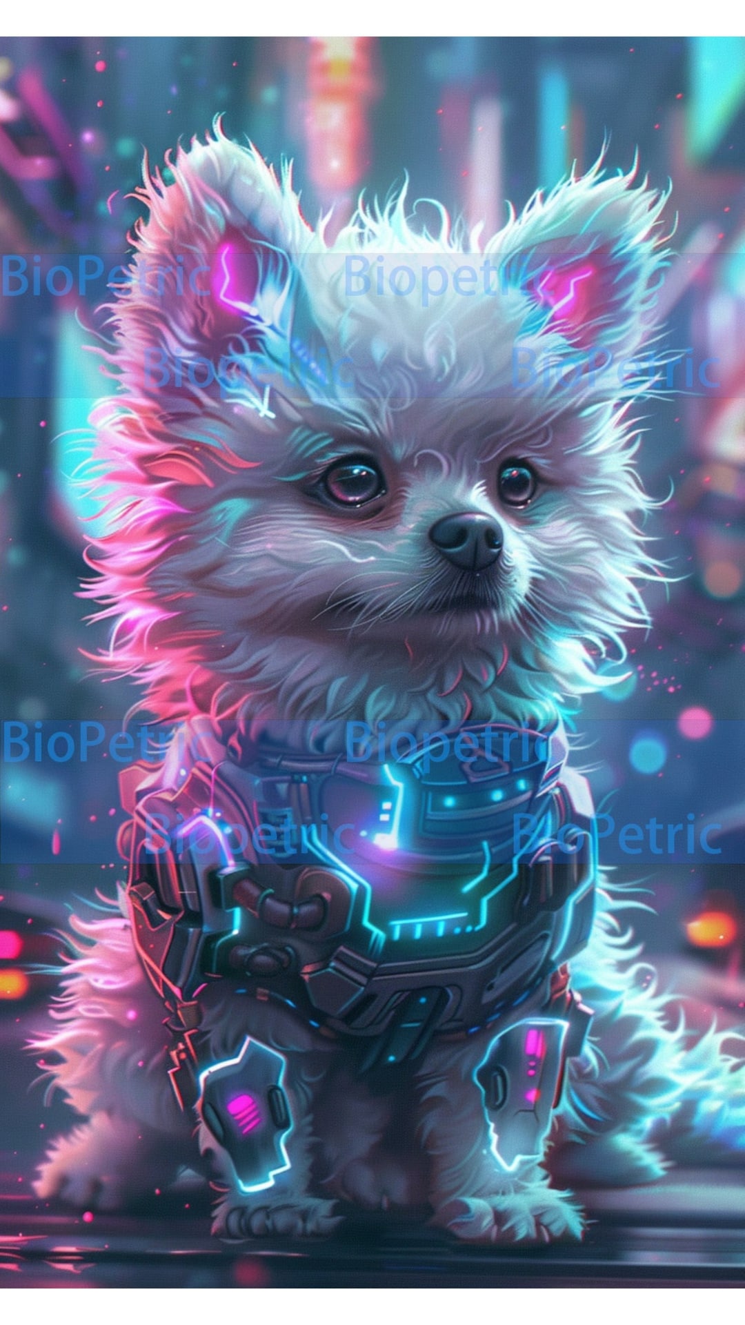 Adorable Cyberpunk Pomeranian Art Print PNG JPG – Cute Fluffy White Dog ...