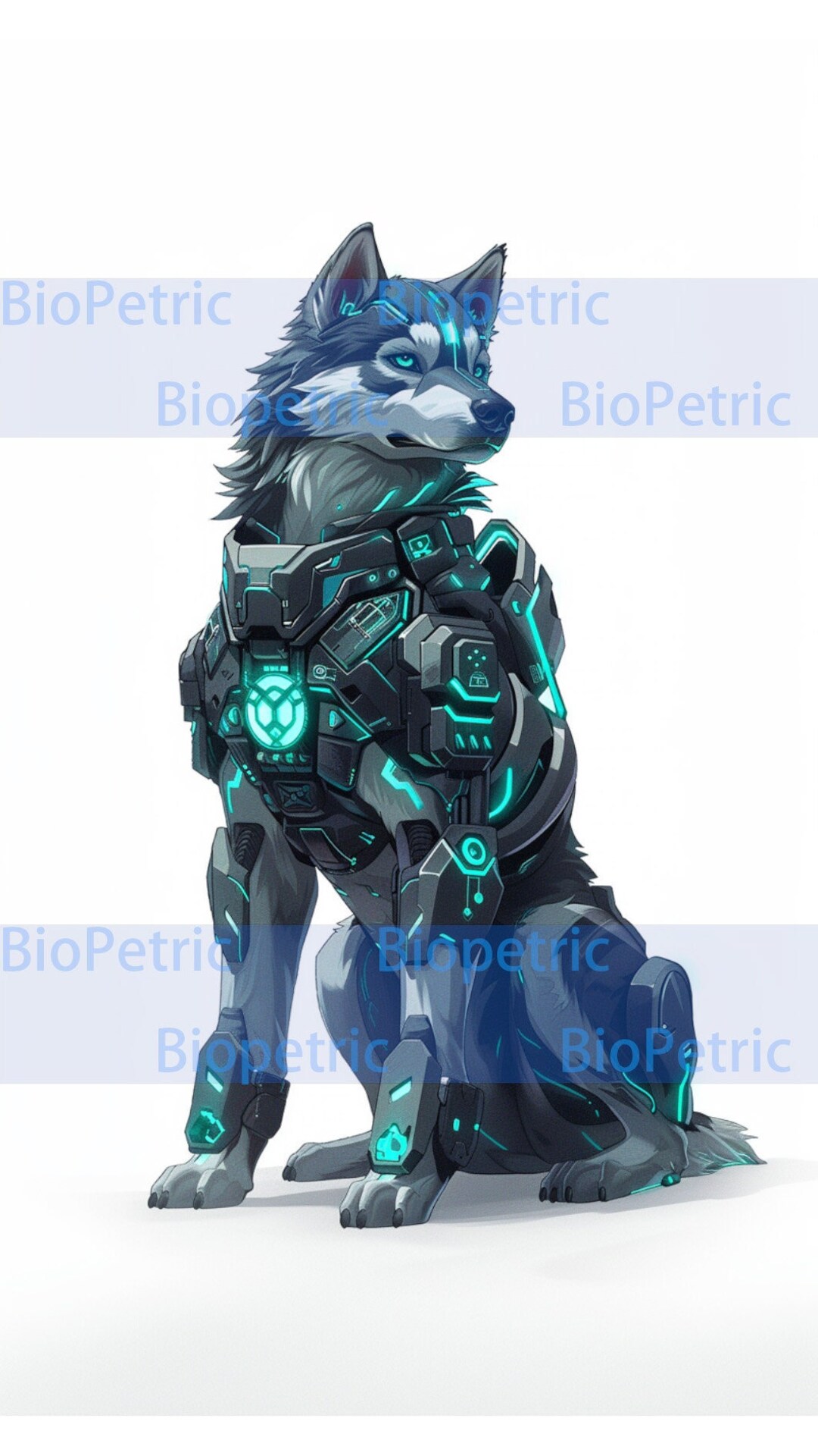 Cyberpunk Husky Digital Art PNG JPG – Dynamic Gray Husky in Combat ...