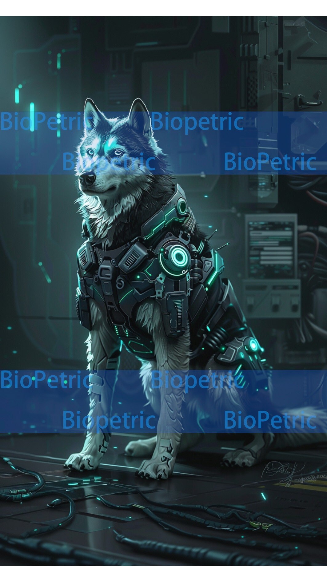 Cyberpunk Husky Digital Art PNG JPG – Serious Gray Husky in Combat ...